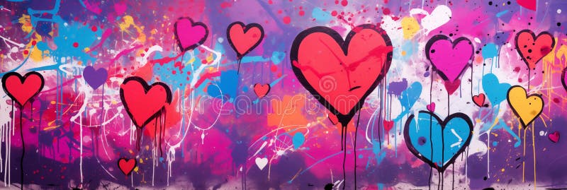 Abstract Colorful Wall Scribble Hearts Pattern Background Banner ...