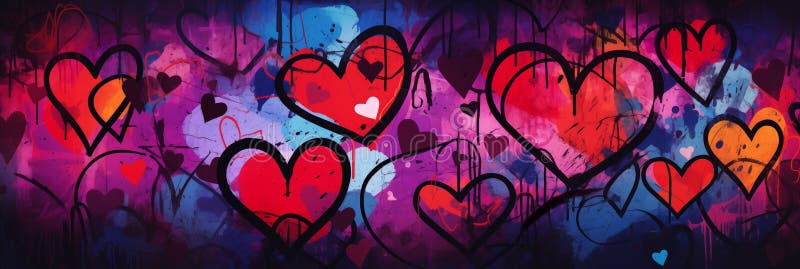 Abstract Colorful Wall Scribble Hearts Pattern Background Banner ...