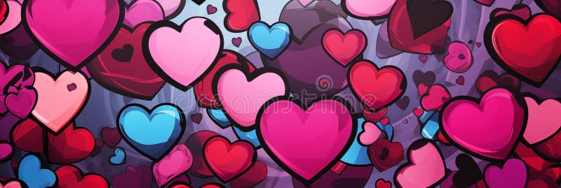 Abstract Colorful Wall Scribble Hearts Pattern Background Banner ...