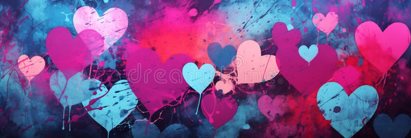Abstract Colorful Wall Scribble Hearts Pattern Background Banner ...