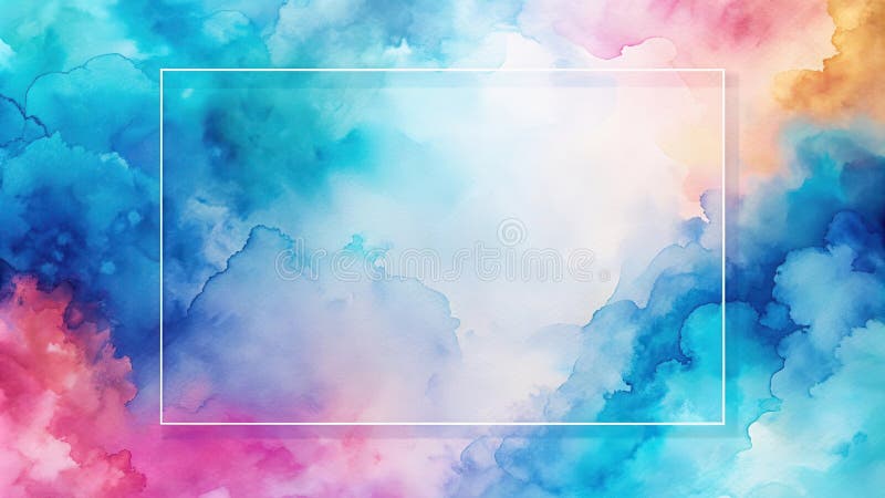 Abstract Colorful Watercolor Background with Rectangular Frame for Text ...