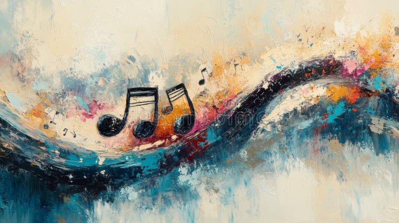 Abstract Colorful Wave Painting with Musical Notes Stock Illustration ...