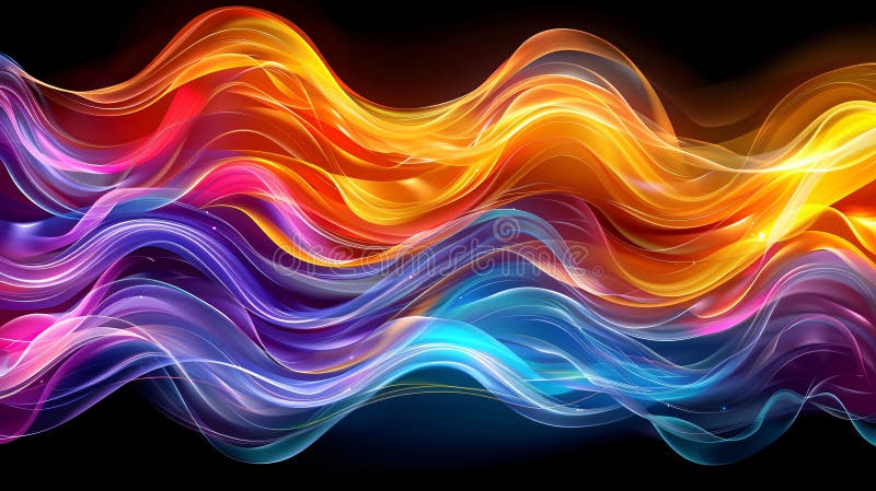 Abstract Colorful Wave Pattern with Black Background Stock Illustration ...