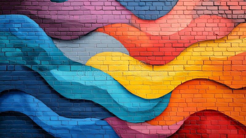 Abstract Colorful Wave Pattern on Brick Wall AI-generated. Stock ...