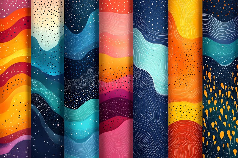 Abstract Colorful Wave Patterns Seamless Texture Set for Design ...