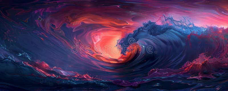Abstract Colorful Wave Patterns with Surreal Landscape Stock Image ...
