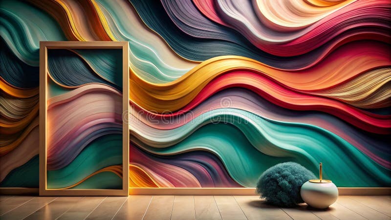Abstract Colorful Wave Wall Art with Frame and Decor. Generative AI ...