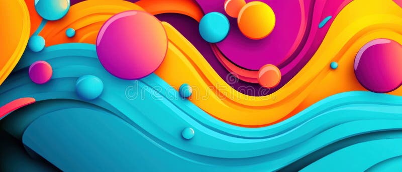 Abstract Colorful Waves and Bubbles in Paper-Cut Style Stock ...
