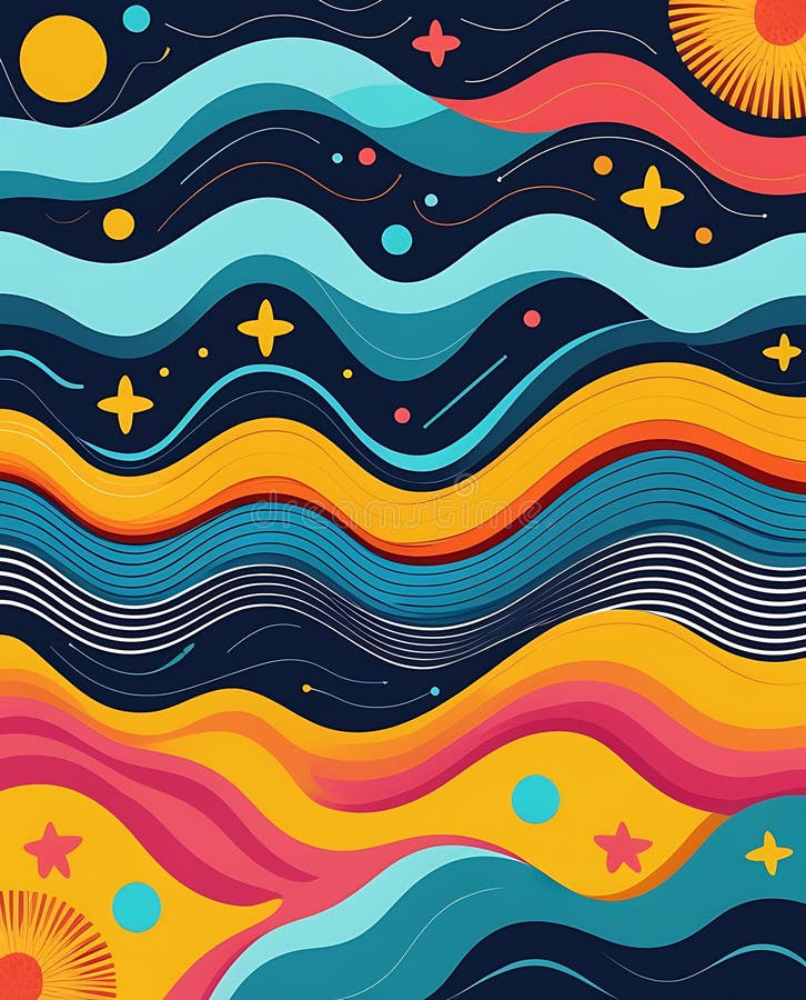 Abstract Colorful Waves Design with Geometric Shapes Stock Illustration ...