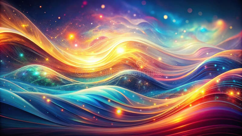 Abstract Colorful Waves of Light and Energy in a Starry Night Sky ...