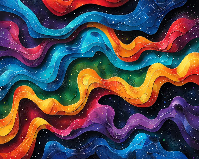 Abstract Colorful Wavy Lines Over a Dark Galaxy Background Stock Photo ...