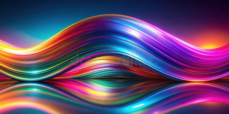 Abstract Colorful Wavy Lines Reflecting on a Shiny Surface. Generative ...