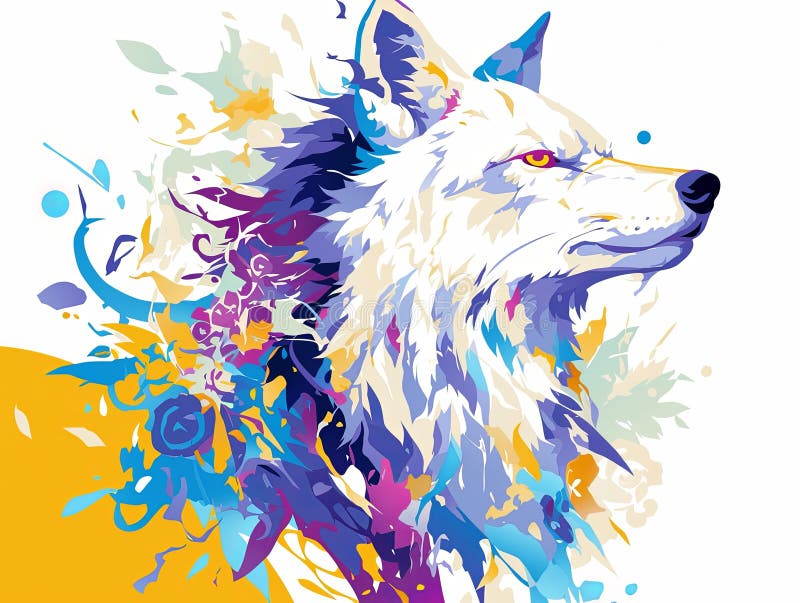 Abstract Colorful Wolf Portrait with Floral Elements Stock Illustration ...