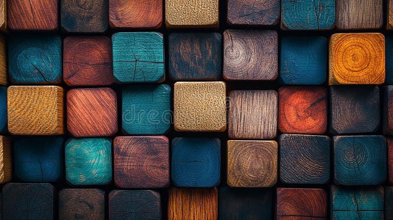 Rustic Blue Brown Orange Wooden Block Wall Texture Stock Photos - Free ...