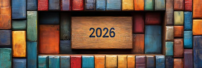 Abstract Colorful Wooden Blocks Background with the Year 2026 Displayed ...