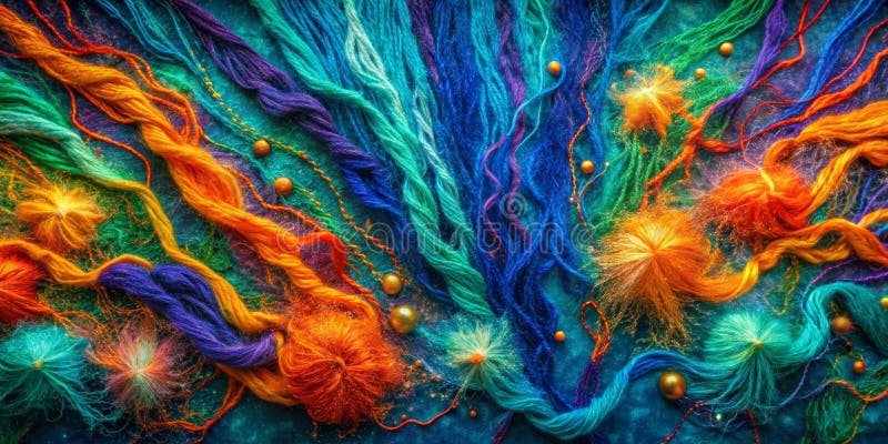 Abstract Colorful Yarn and Thread Composition Featuring Shimmering ...