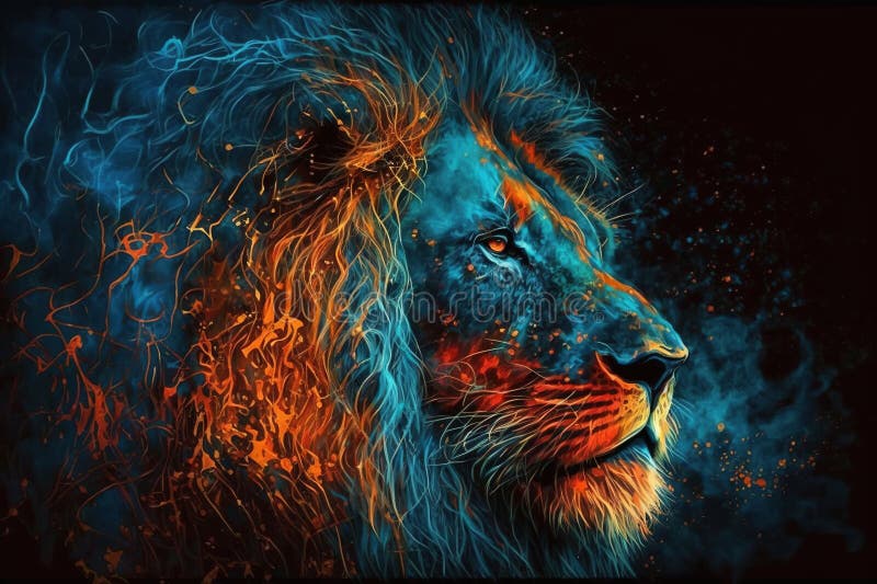 Abstract Colorfull Vibrant Fire Colors Lion. Generative AI Stock ...