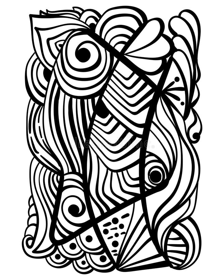 Abstract Coloring Page with Striped Patterns and Fantasy Doodles ...