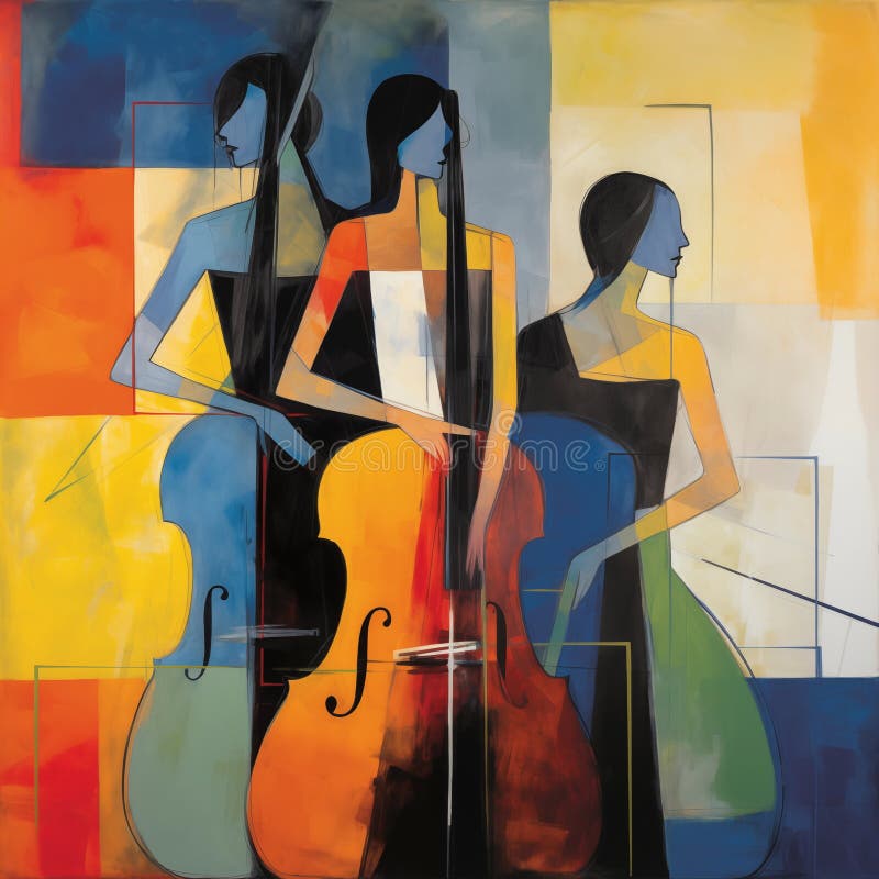 Abstract Colourful Elegant Ladies Cello Musical Instrument Illustration