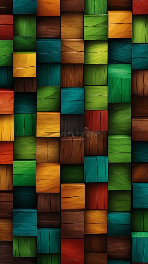 Abstract Colourful Wooden Cubic Blocks Design Pattern Wallpaper Stock ...