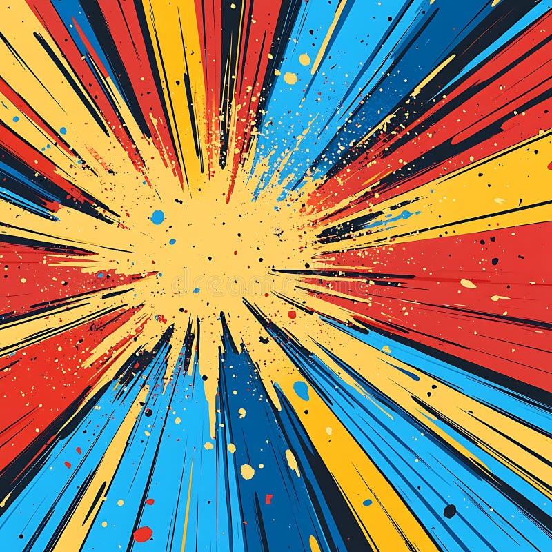Abstract Comic Book Explosion Background Red Yellow Blue Black Splatter ...