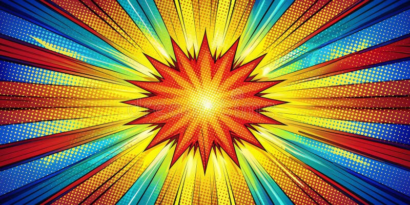 Abstract Comic Book Explosion with Red, Yellow, and Blue Colors, Pop ...