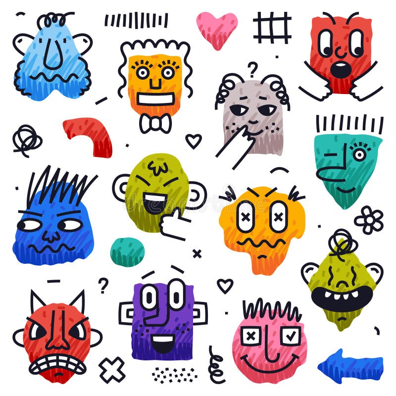 Abstract Comic Faces with Various Emotions Vector Set Stock Vector ...