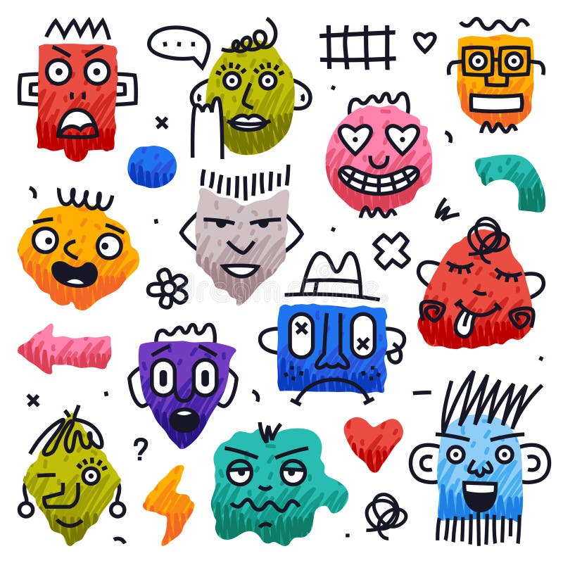 Abstract Comic Faces with Various Emotions Vector Set Stock Vector ...