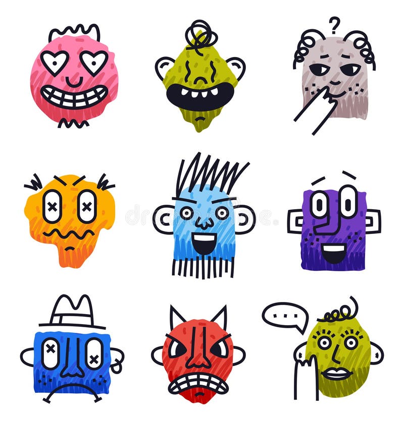 Abstract Comic Faces with Various Emotions Vector Set Stock Vector ...