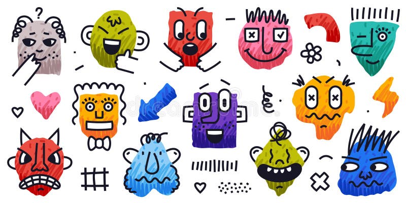 Abstract Comic Faces with Various Emotions Vector Set Stock Vector ...