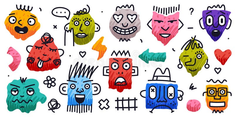 Abstract Comic Faces with Various Emotions Vector Set Stock Vector ...
