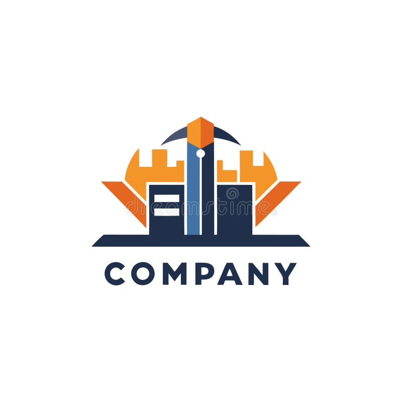 Abstract Company Logo Featuring City Skyline and Mining Pickaxe Stock ...