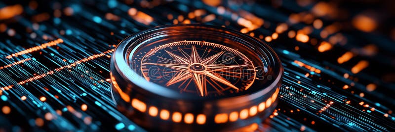 Abstract Compass on Digital Technology Background Showcasing Vibrant ...