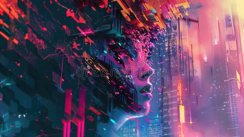 Abstract of Complex Glitch with Broken Pixel Effect in Cyber Background ...