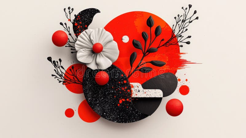Abstract Composition with Black and Red Elements Stock Illustration ...