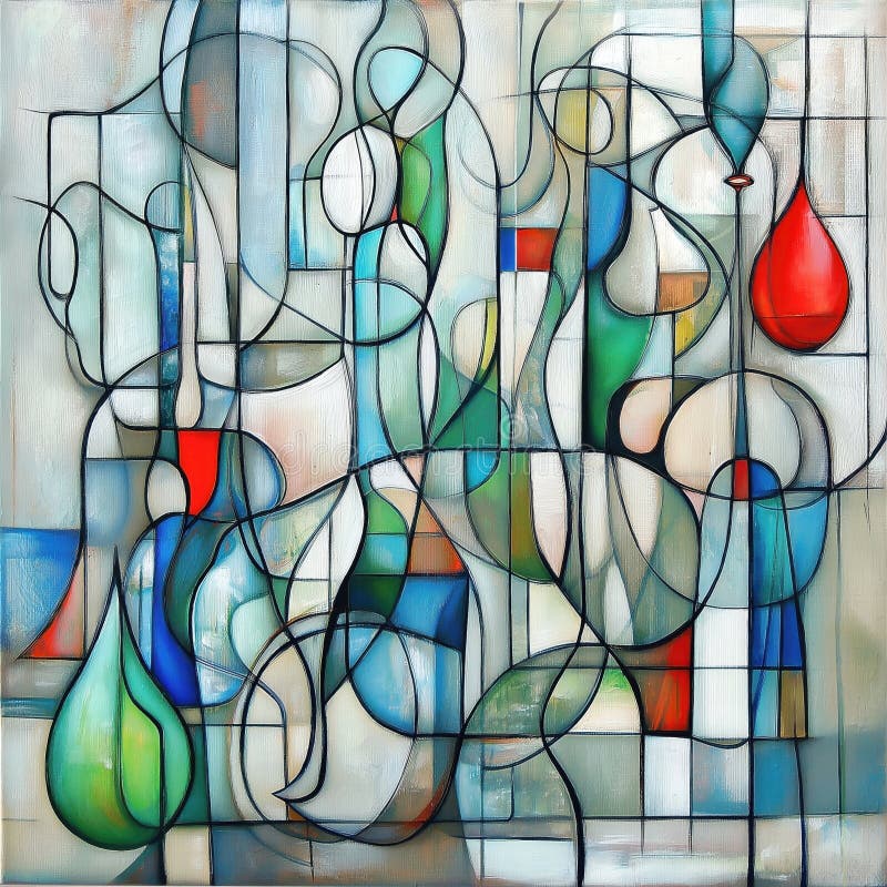 Abstract Composition Blending Cubism and Impressionism Featuring Vivid ...