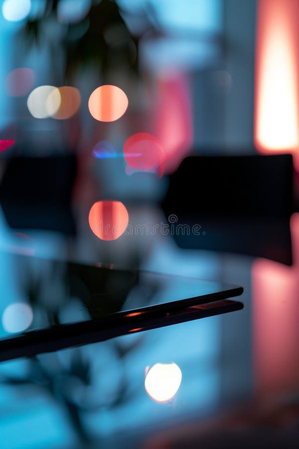 Abstract Composition with Blurred Lights, Table and Chairs. an Artistic ...