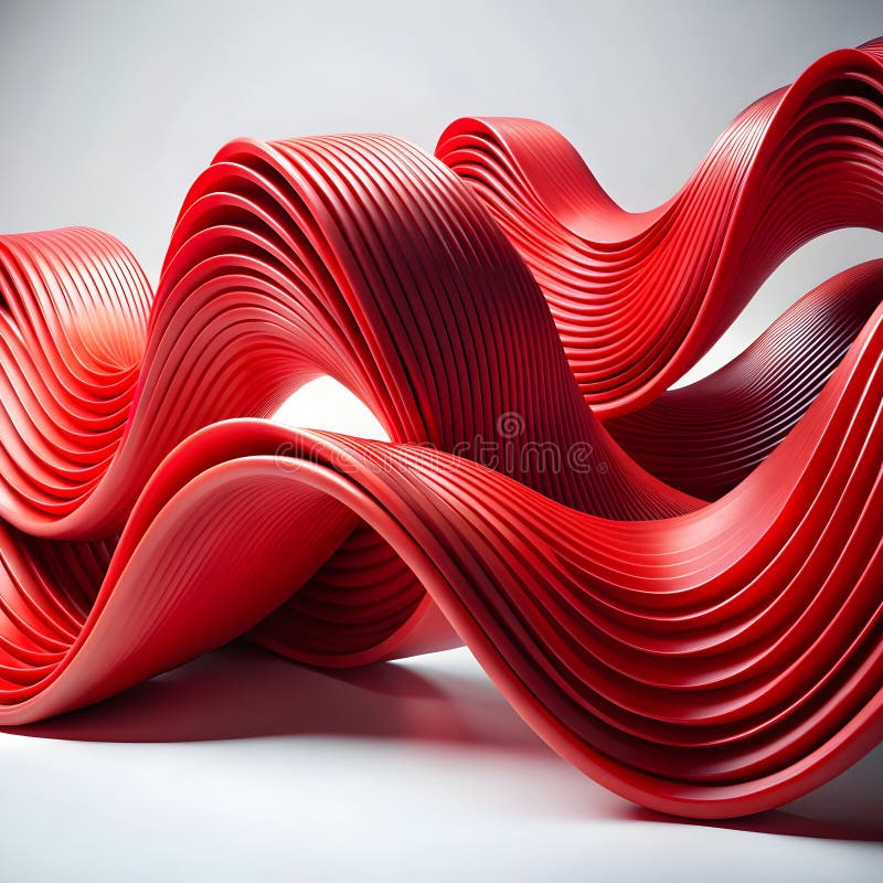 Abstract Composition of Red Undulating Forms on a White Background ...