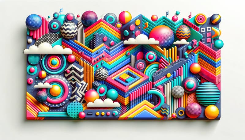 Abstract Composition with Bright Geometric Shapes in the 3d Memphis ...