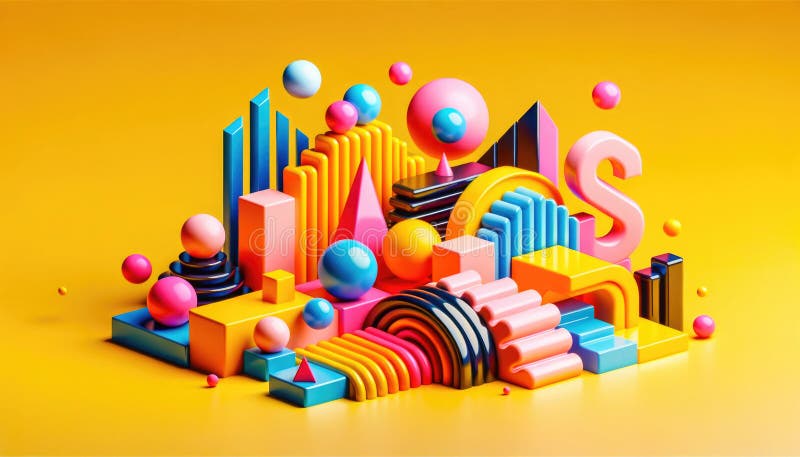 Abstract Composition with Bright Geometric Shapes in the 3d Memphis ...
