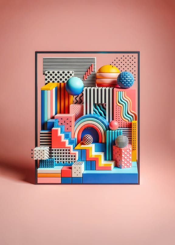 Abstract Composition with Bright Geometric Shapes in the 3d Memphis ...