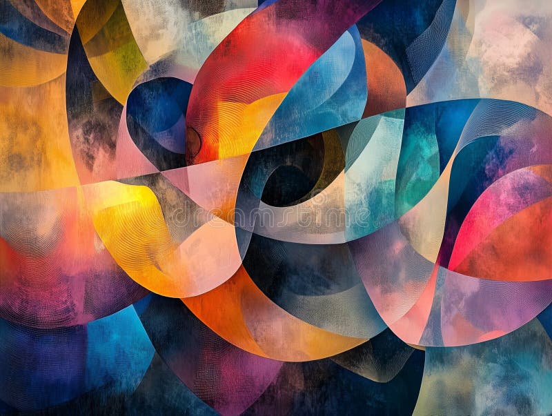 Abstract Composition in Bright Tones with Overlapping Shapes and ...