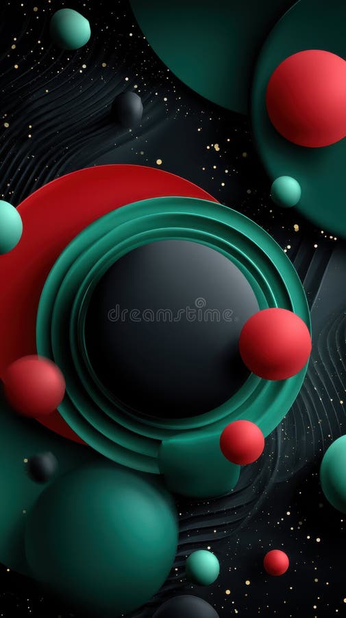 Abstract Composition with Circular Shapes in Red Green and Black ...