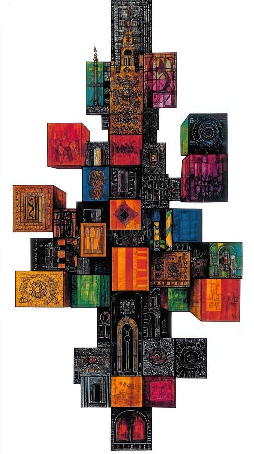 Abstract Composition of Colorful Blocks with Intricate Designs and ...