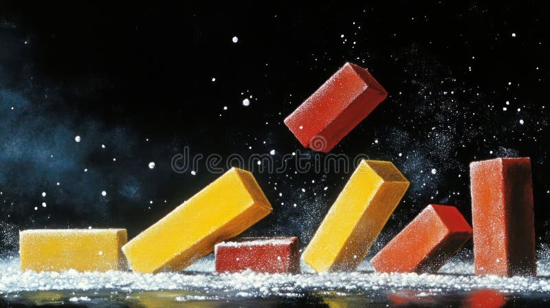 Falling Colorful Blocks Abstract Art on Black Background Stock ...