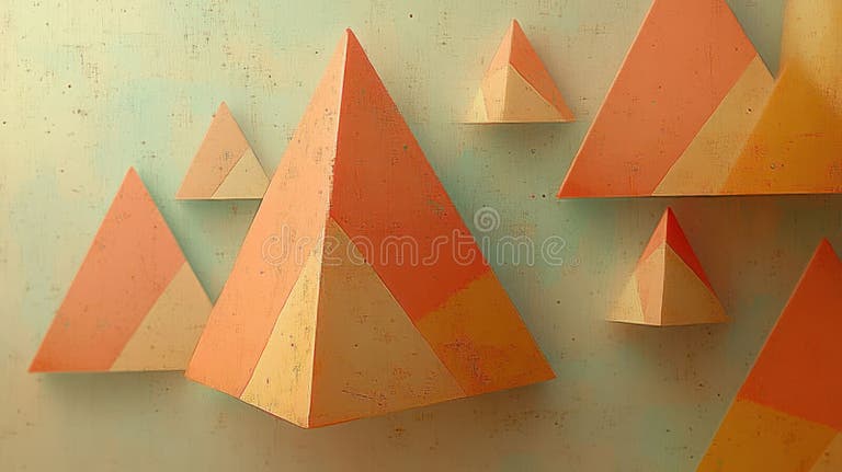 Abstract Geometric Pyramid Composition: Pastel Orange and Beige ...