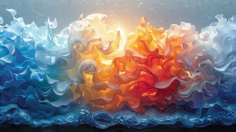 Fiery Explosion in Water Surrounded by Vibrant Glowing Lights Stock ...