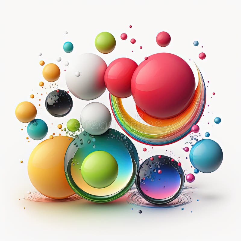 Abstract Composition of Colorful Spheres on White Background ...