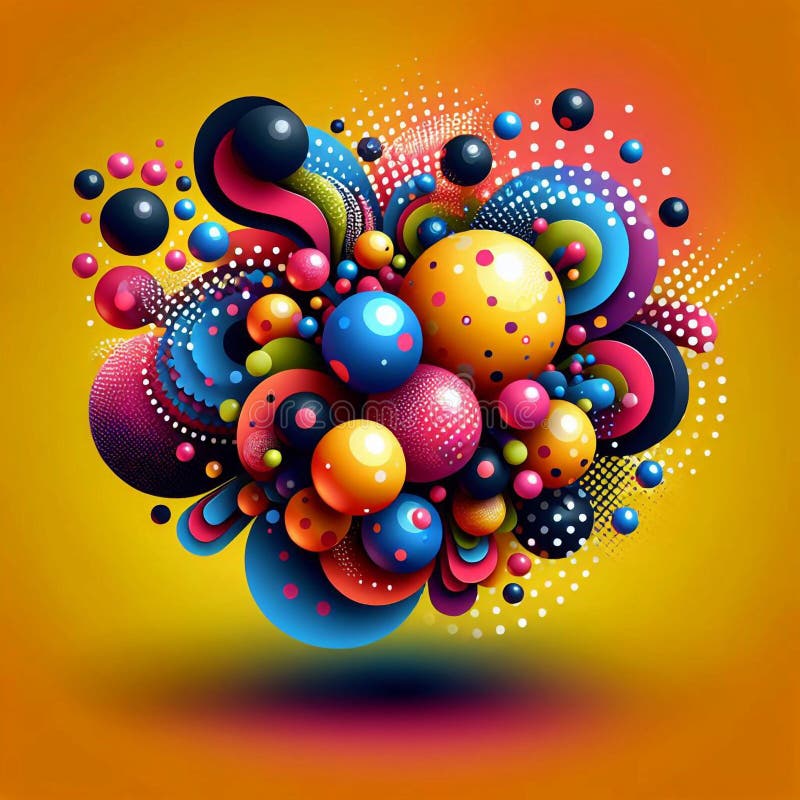 Abstract Composition of Colorful Spheres, Geometric Shapes, and ...