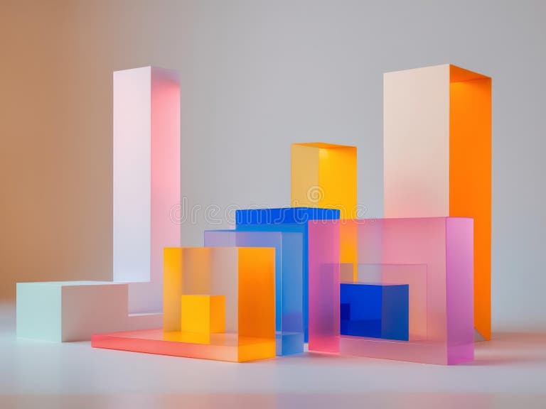 Abstract Composition of Colorful Transparent Cubes and Rectangular ...